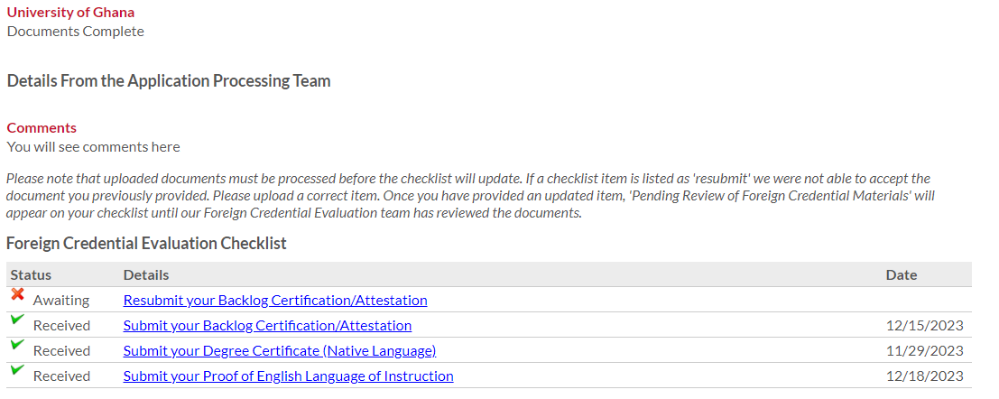 Incomplete Foreign Credential Evaluation items